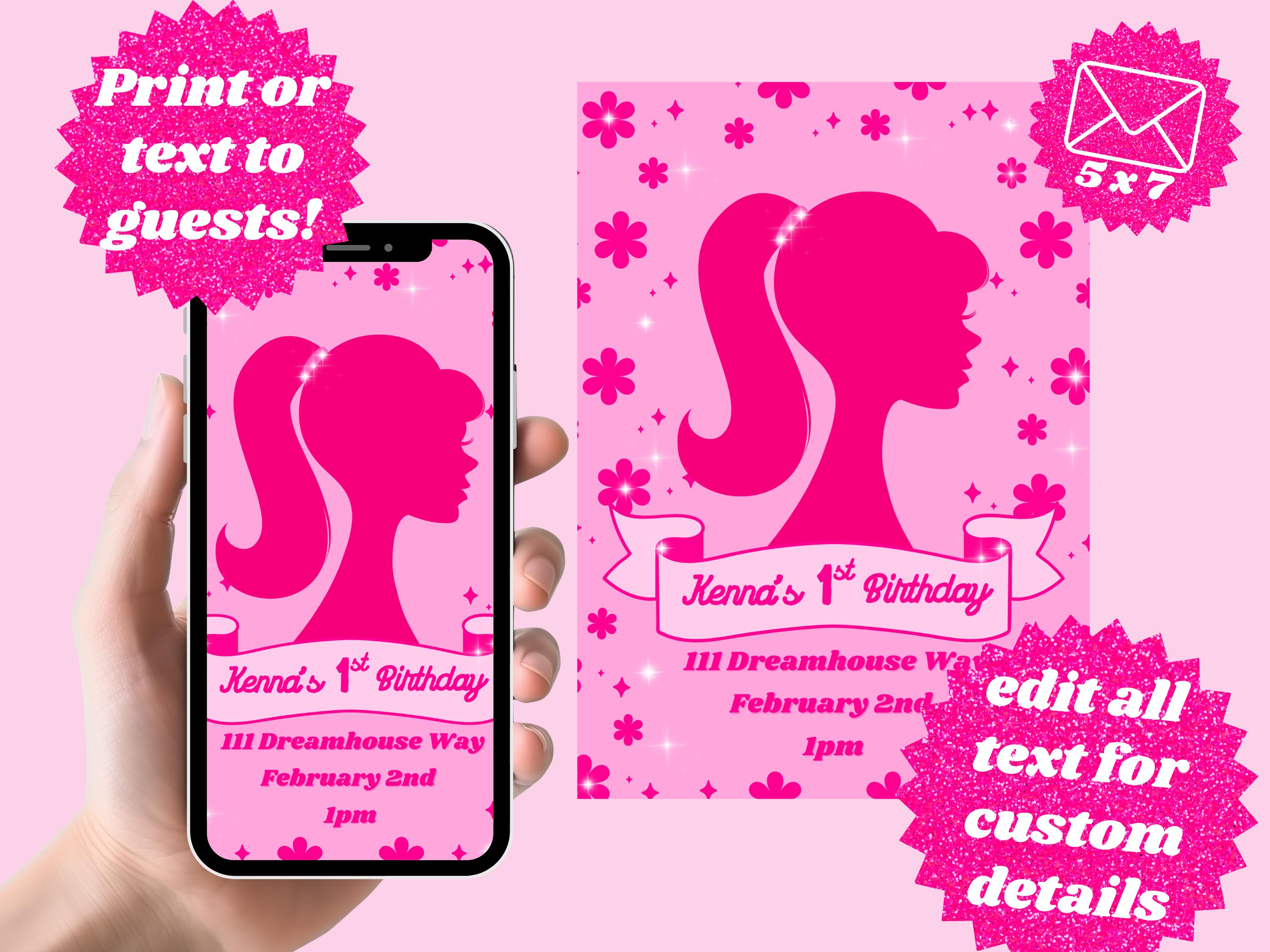 Girls Pink Barbie Birthday Doll Party Invitation Instant Digital ...