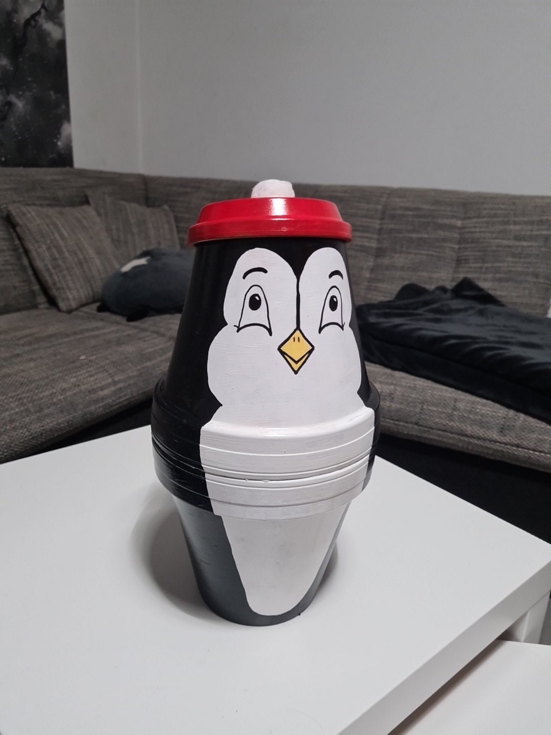 Penguin Clay Pot Figure unique - Etsy