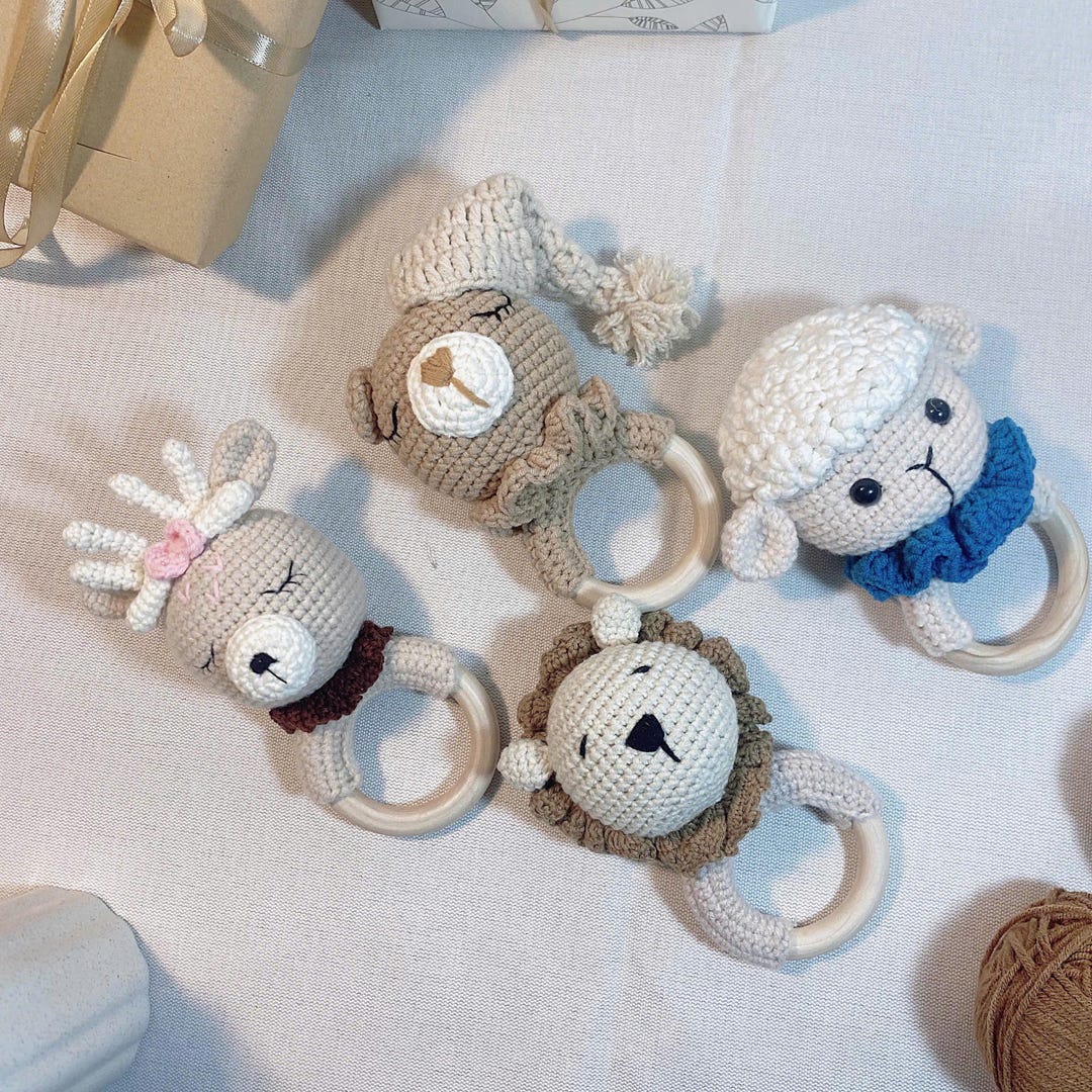 Custom Baby Shower Gift · Engraved Animal Crochet Rattle With Name ...