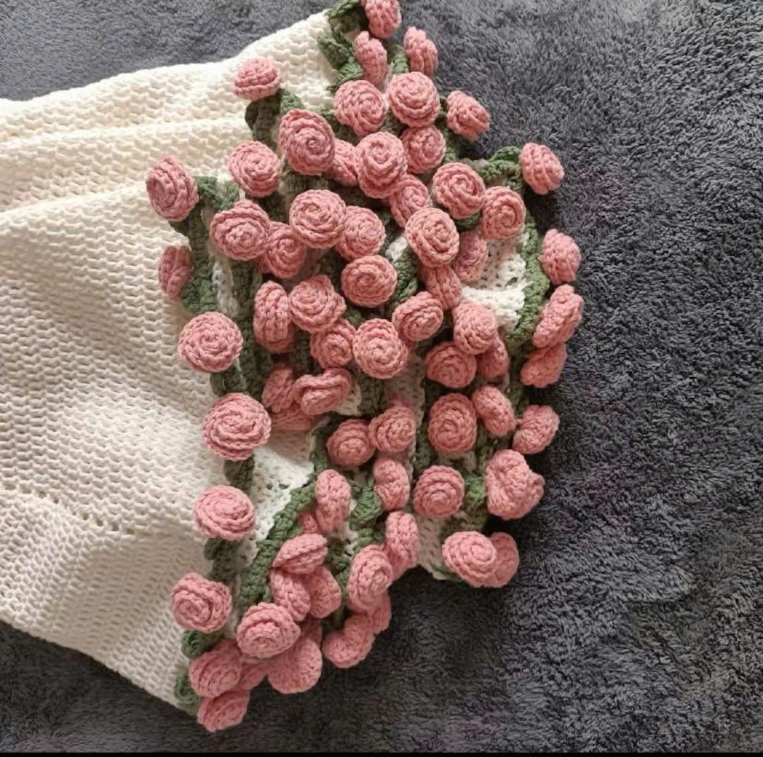 Handmade Crochet Rose Bouquet Blanket, Crochet Flower Bouquet Blanket ...