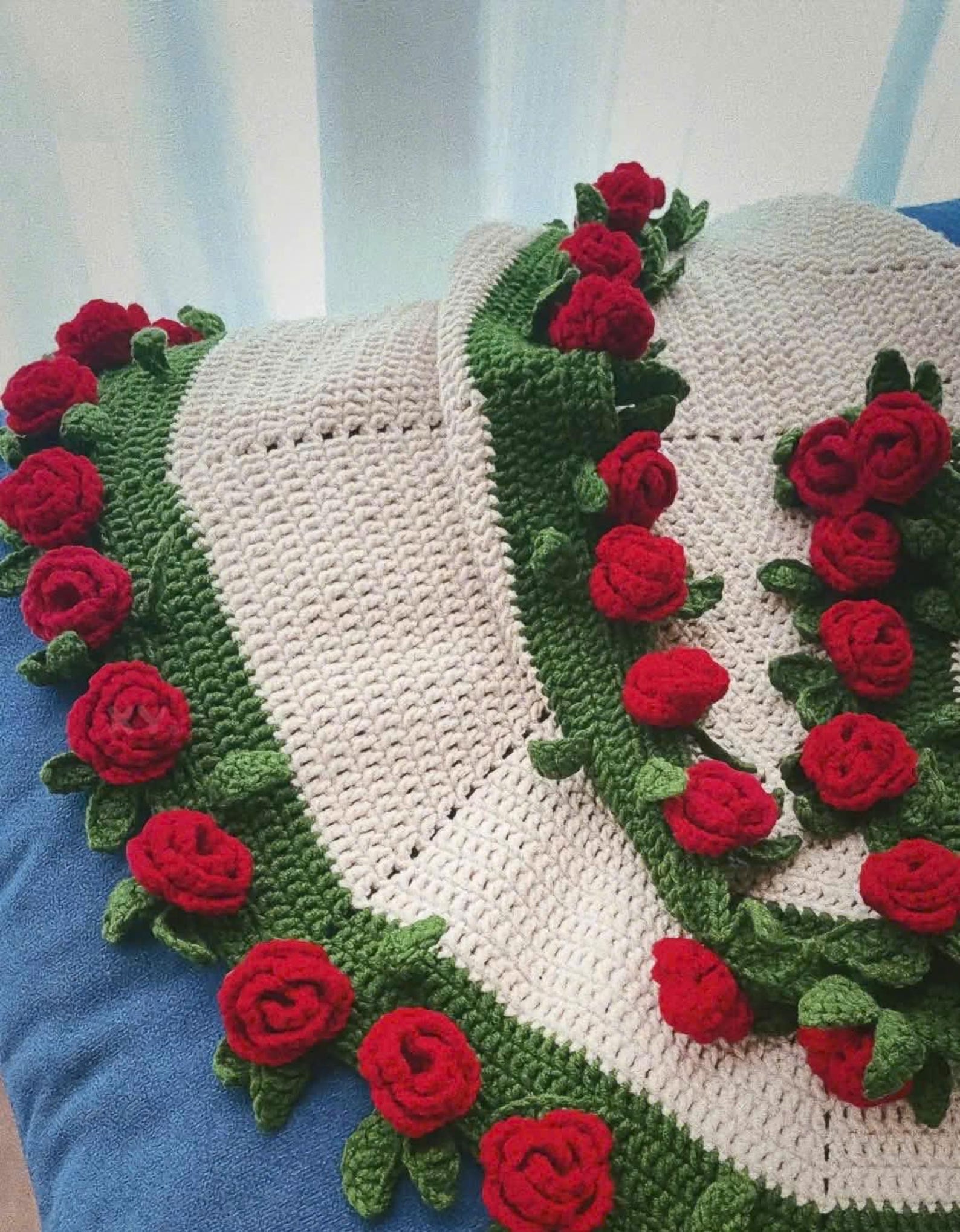 Handmade Crochet Rose Bouquet Blanket, Crochet Flower Bouquet Blanket ...