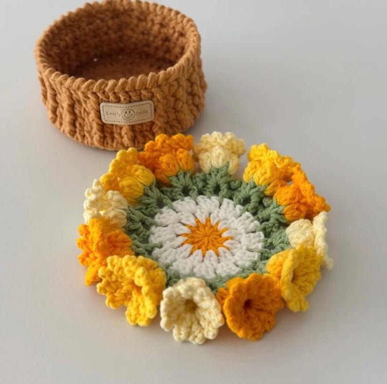 Handmade Crochet Flower Coaster Set, Crochet Bouquet Coaster, Flower ...