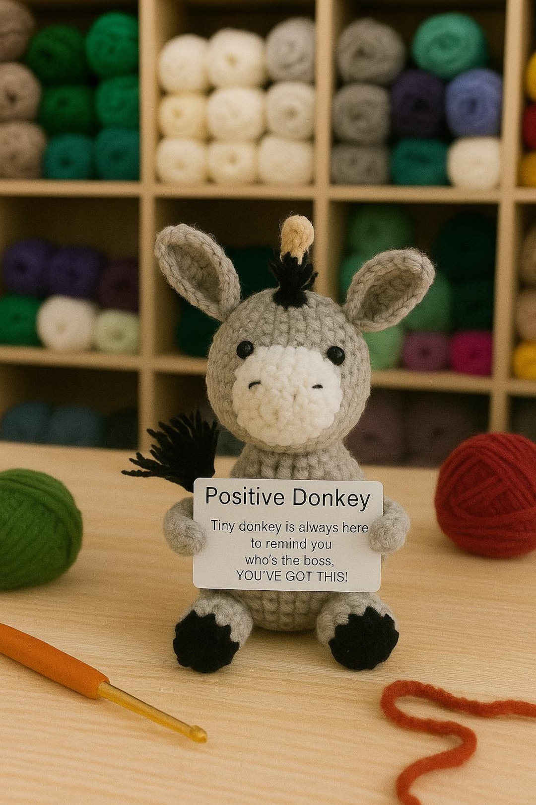 Crochet Donkey Positive With Desk Decorations, Emotional Support Donkey ...
