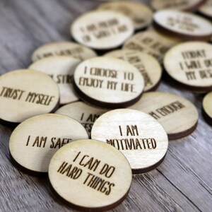 Positive Affirmation Tokens| 30 Positivity Tokens| Customizable Wooden ...