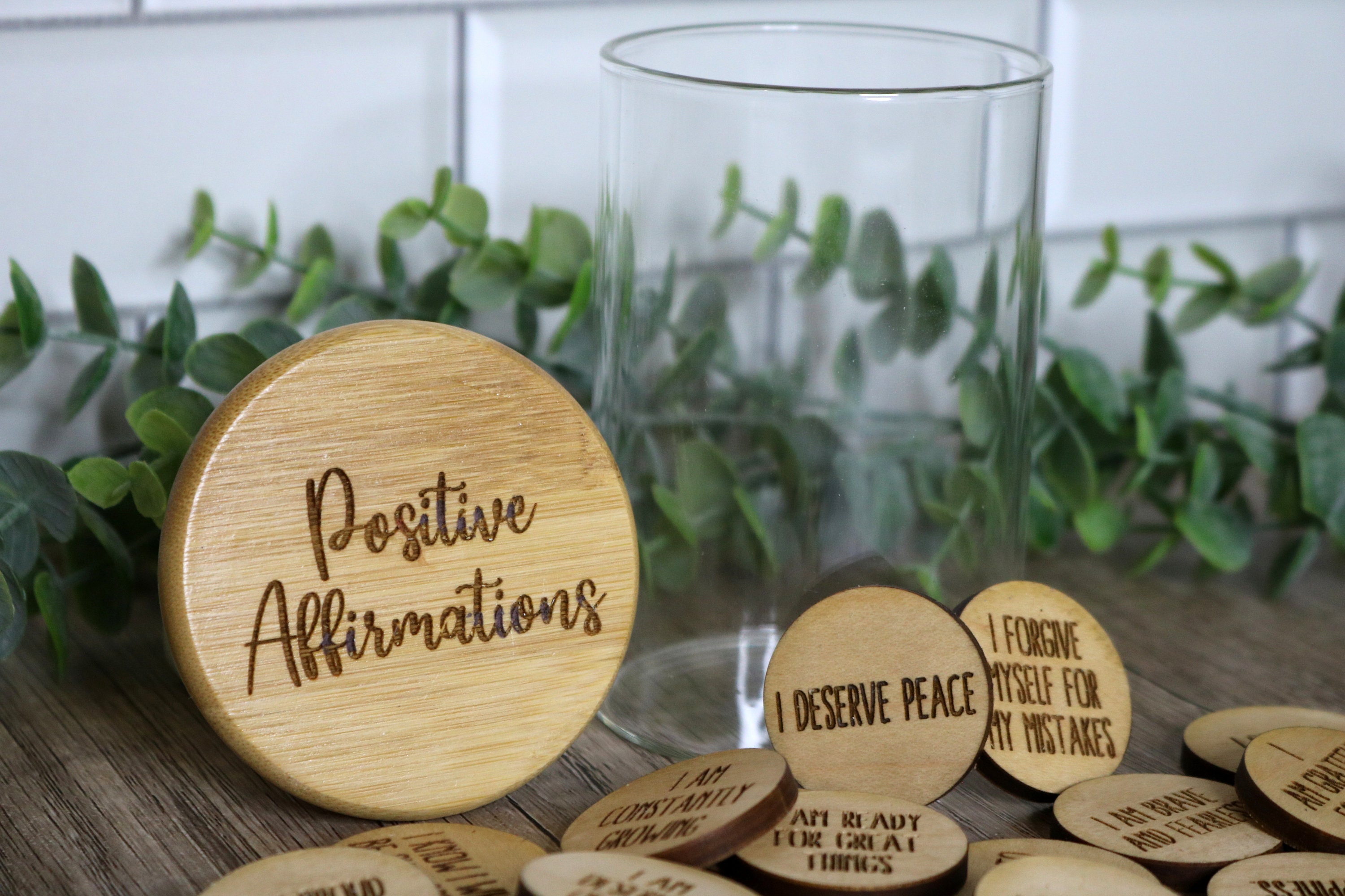 Positive Affirmation Tokens| 30 Positivity Tokens| Customizable Wooden ...