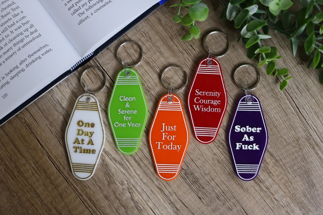 Personalized Motel Sobriety Keychain | Acrylic Keychain| One Day at a ...