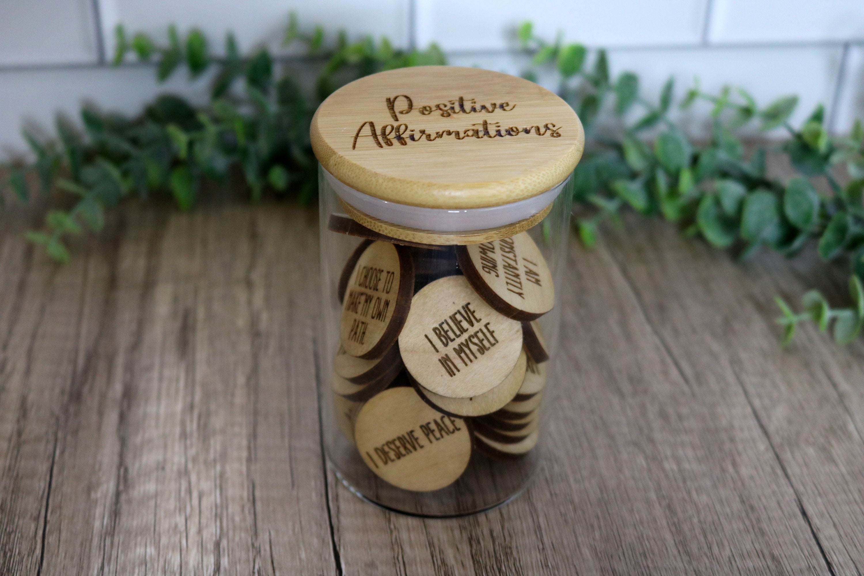 Positive Affirmation Tokens| 30 Positivity Tokens| Customizable Wooden ...