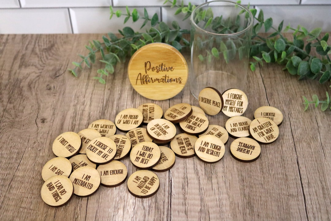 Positive Affirmation Tokens| 30 Positivity Tokens| Customizable Wooden ...