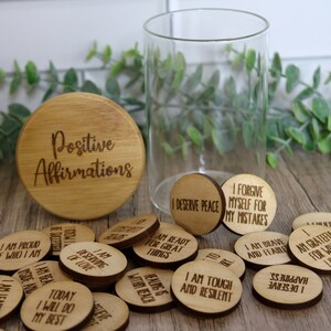 Positive Affirmation Tokens| 30 Positivity Tokens| Customizable Wooden ...