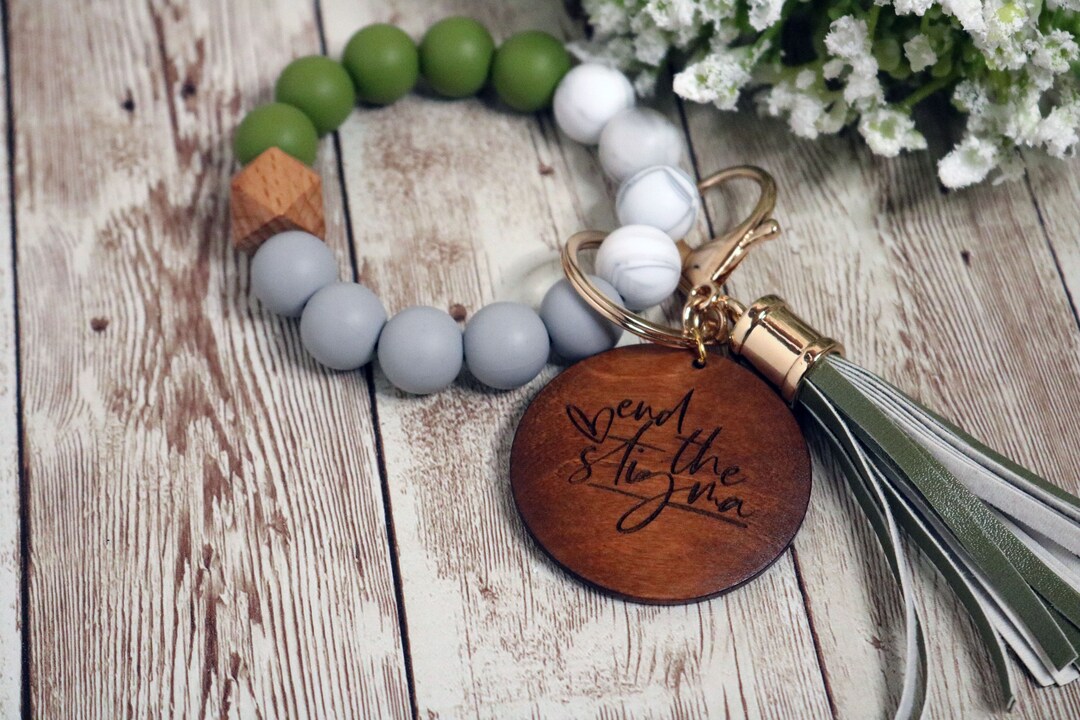 End the Stigma Silicone Beaded Keychain Bracelet | Engraved Keyring ...