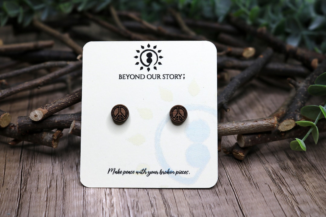 Peace Sign Wooden Stud Earrings| Handmade Wooden Earrings| Peace Sign ...