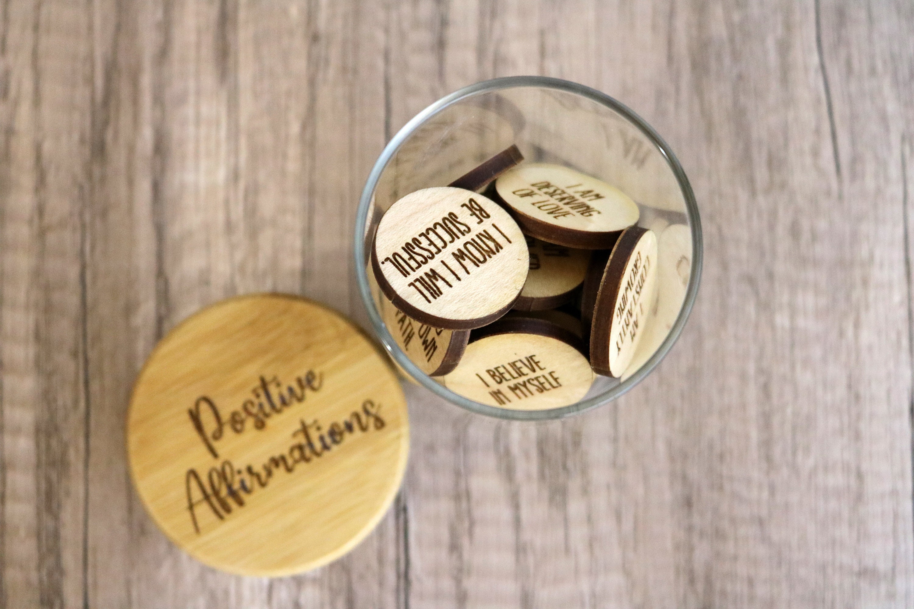 Positive Affirmation Tokens| 30 Positivity Tokens| Customizable Wooden ...