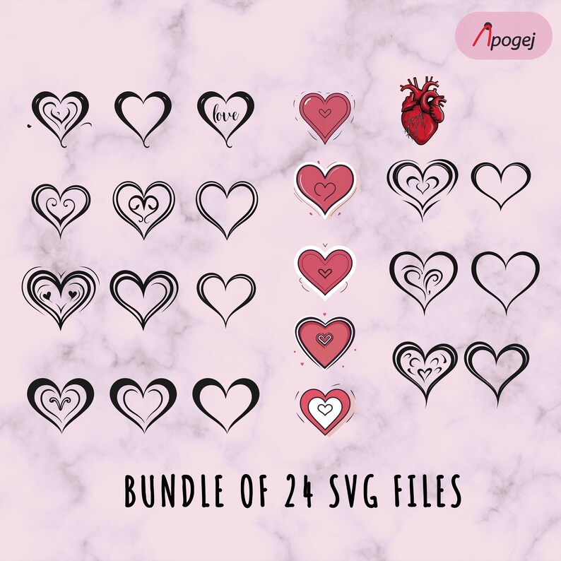 24 Bundle Heart Svg Files, Heart Bundle Design, Valetnine Svg File ...
