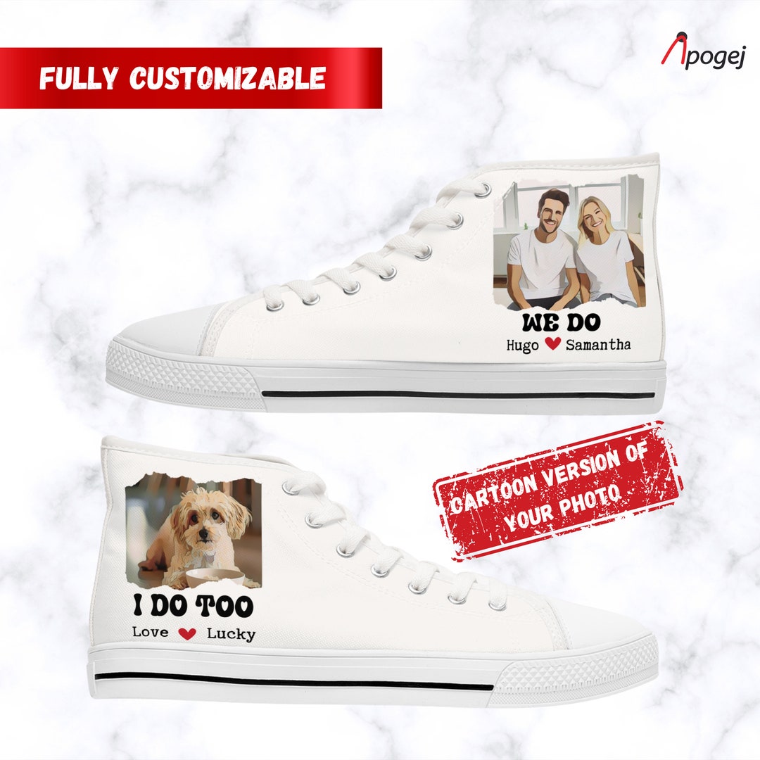 Custom Cartoon High Top Sneakers, Personalized Dog Wedding Shoes ...
