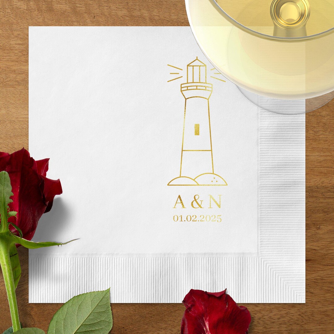 Custom Lighthouse Napkin Wedding Date Napkin Engagement Party Favor ...