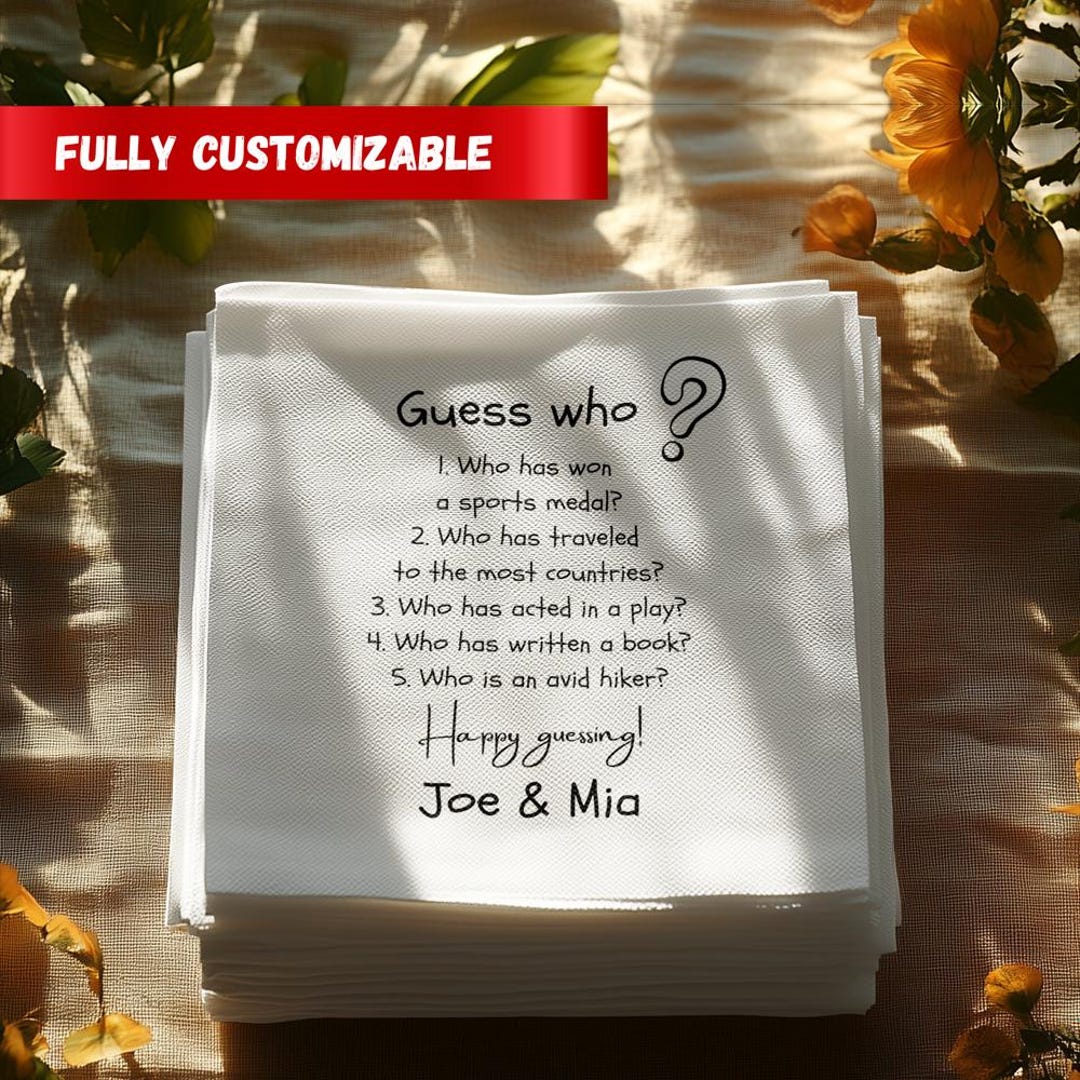 Guess Who Napkins Party Game Luncheon Napkins Personalized Fun Question ...