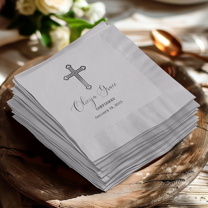 Personalized Confirmation Napkins With Cross Gifted Custom Printed ...
