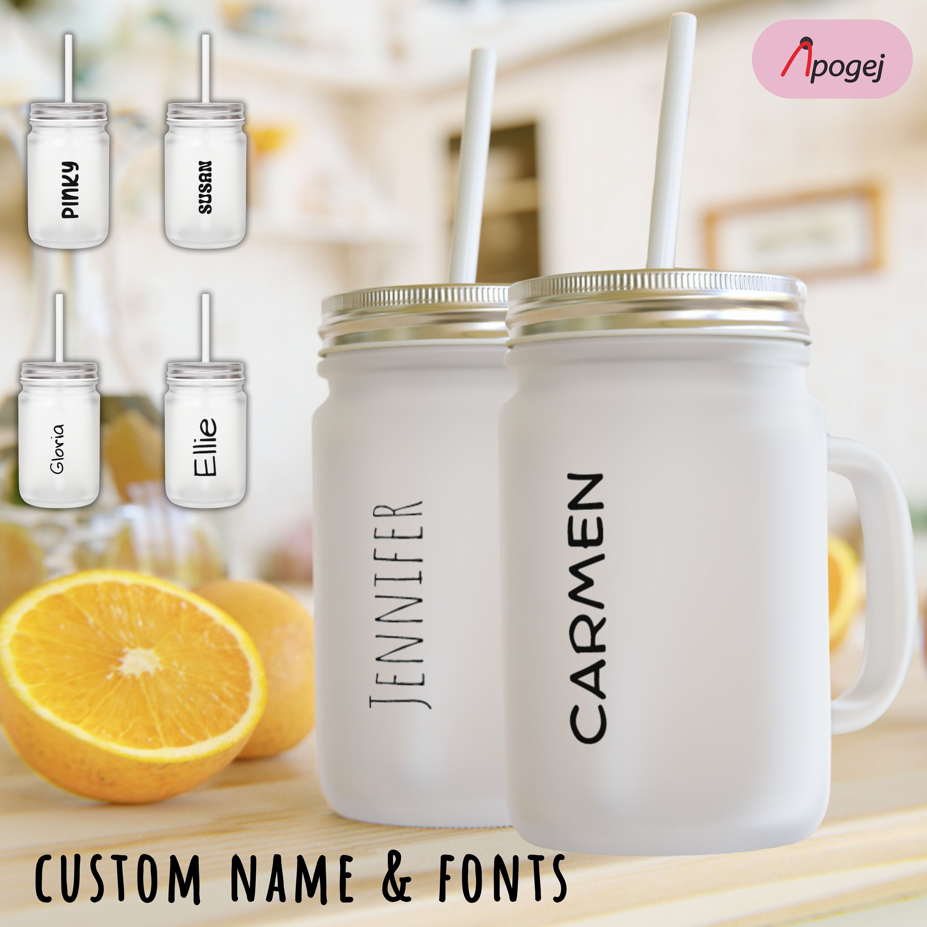 Custom Name & Font Mason Jar, Personalized Drinkware, Unique Kitchen ...
