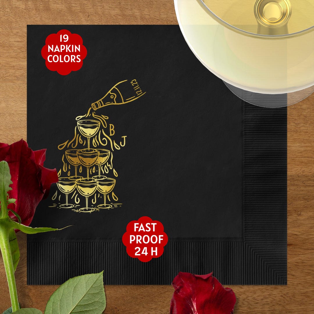 Champagne Tower Napkin: Minimalist, Dated, Newlywed Toasting Glasses - Etsy