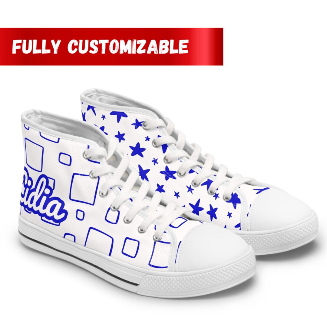 Customized High Top Sneakers With Name, Personalized Blue and White ...