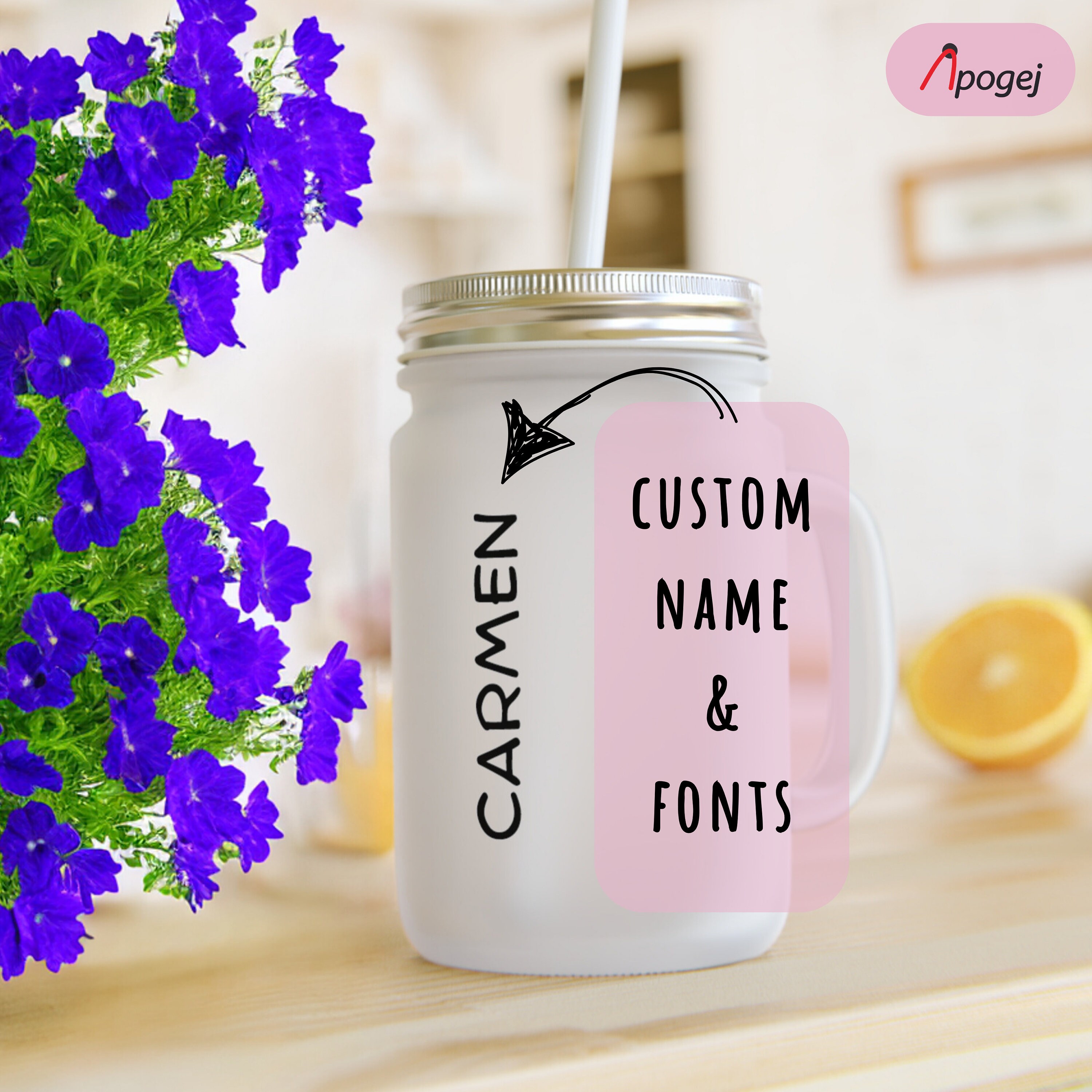 Custom Name & Font Mason Jar, Personalized Drinkware, Unique Kitchen ...