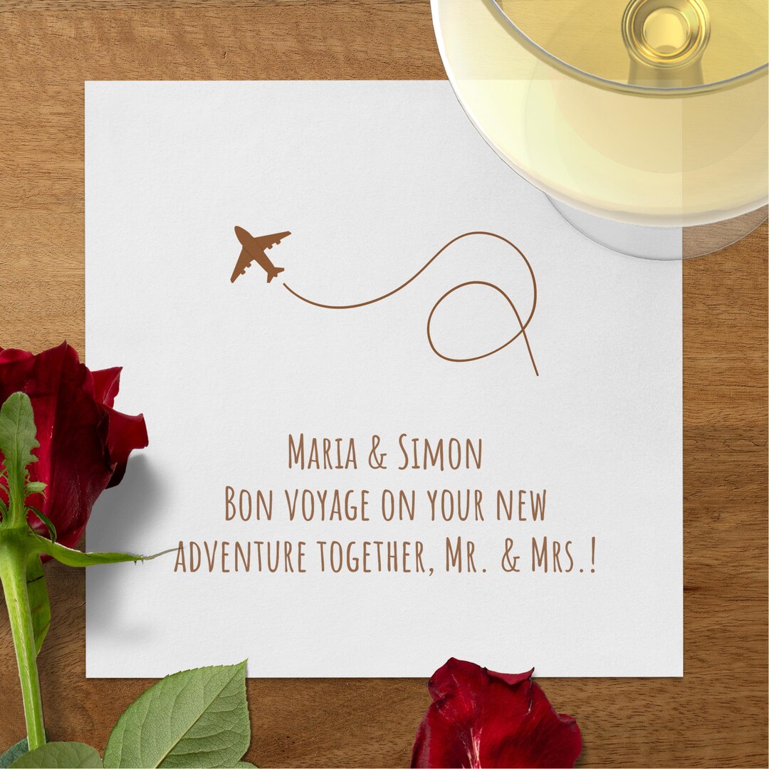 Personalized Bon Voyage Napkin: Airplane Travel Theme, Wedding Party - Etsy