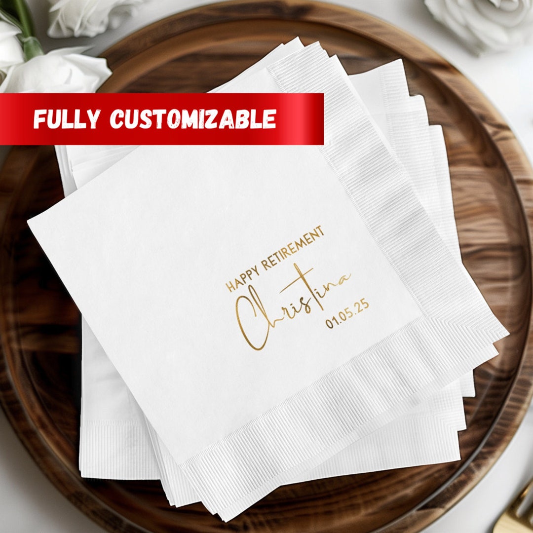 Happy Retirement Napkin Personalized Gift Party Supplies Customized ...