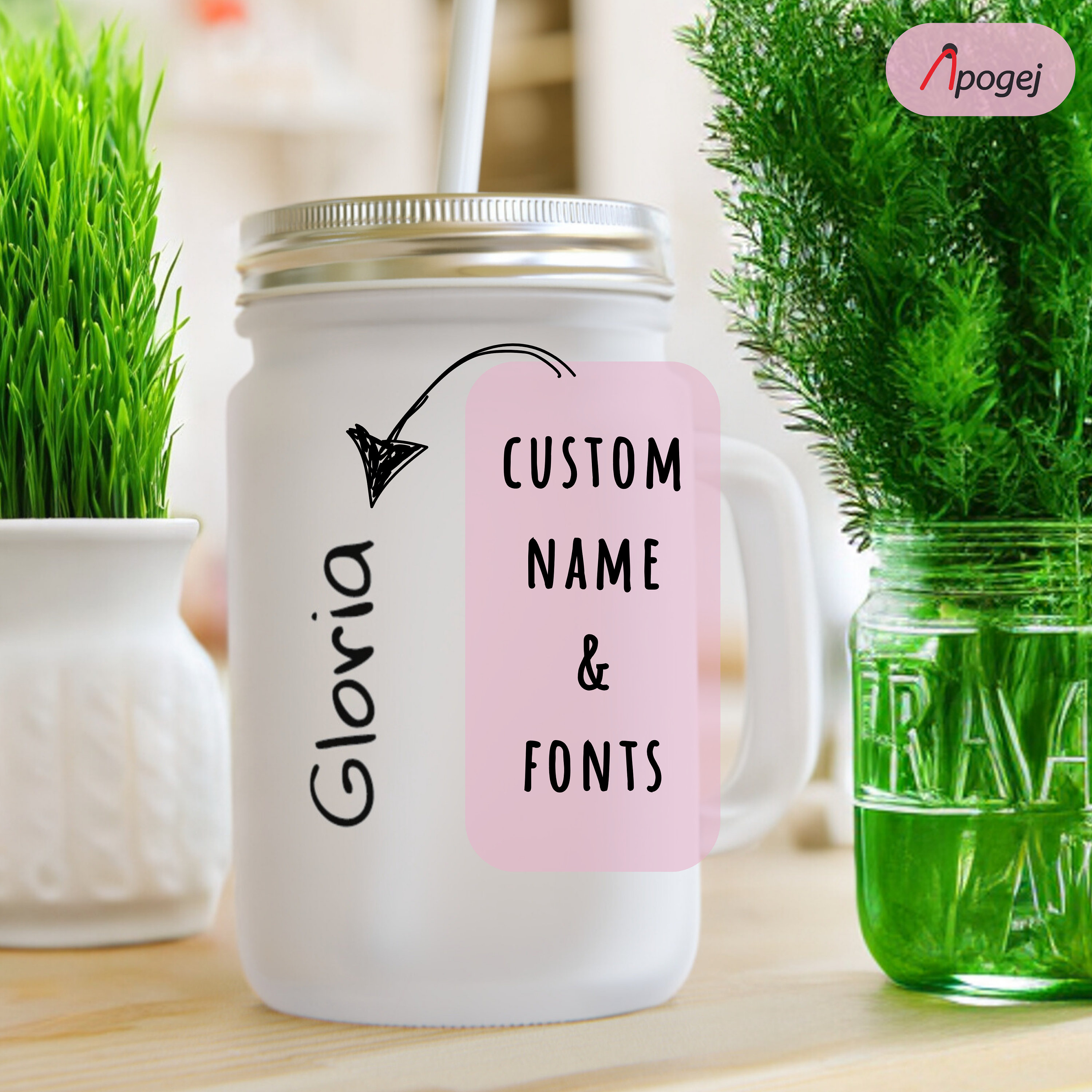 Custom Name & Font Mason Jar, Personalized Drinkware, Unique Kitchen ...