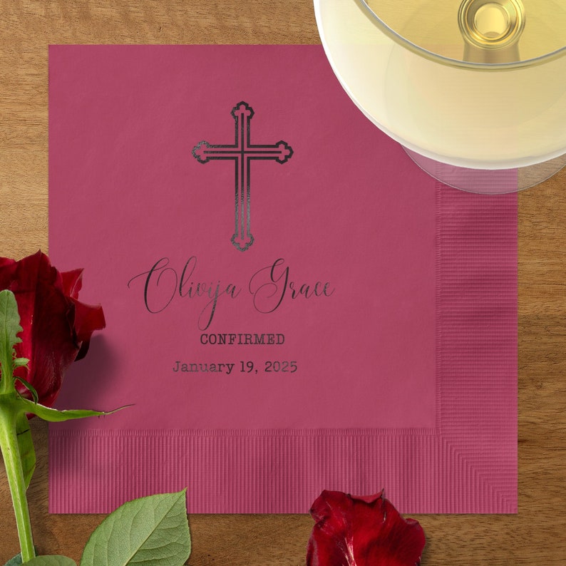 Personalized Confirmation Napkins With Cross Gifted Custom Printed ...