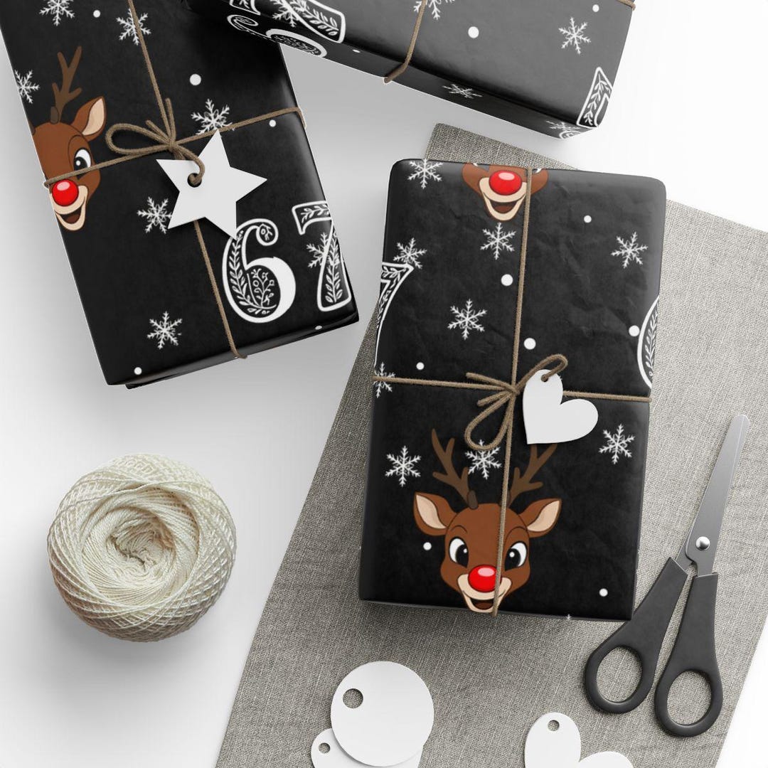 Reindeer Christmas Wrapping Paper, Number 67 Pattern, Festive Gift Wrap ...