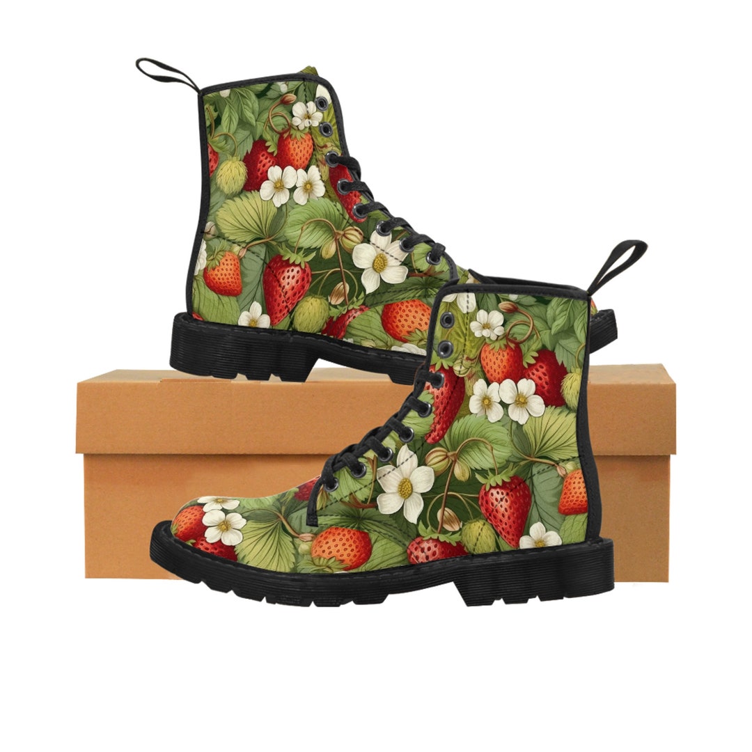 Women's Canvas Boots, Celestial Strawberry Delight: Elevate Your Style ...