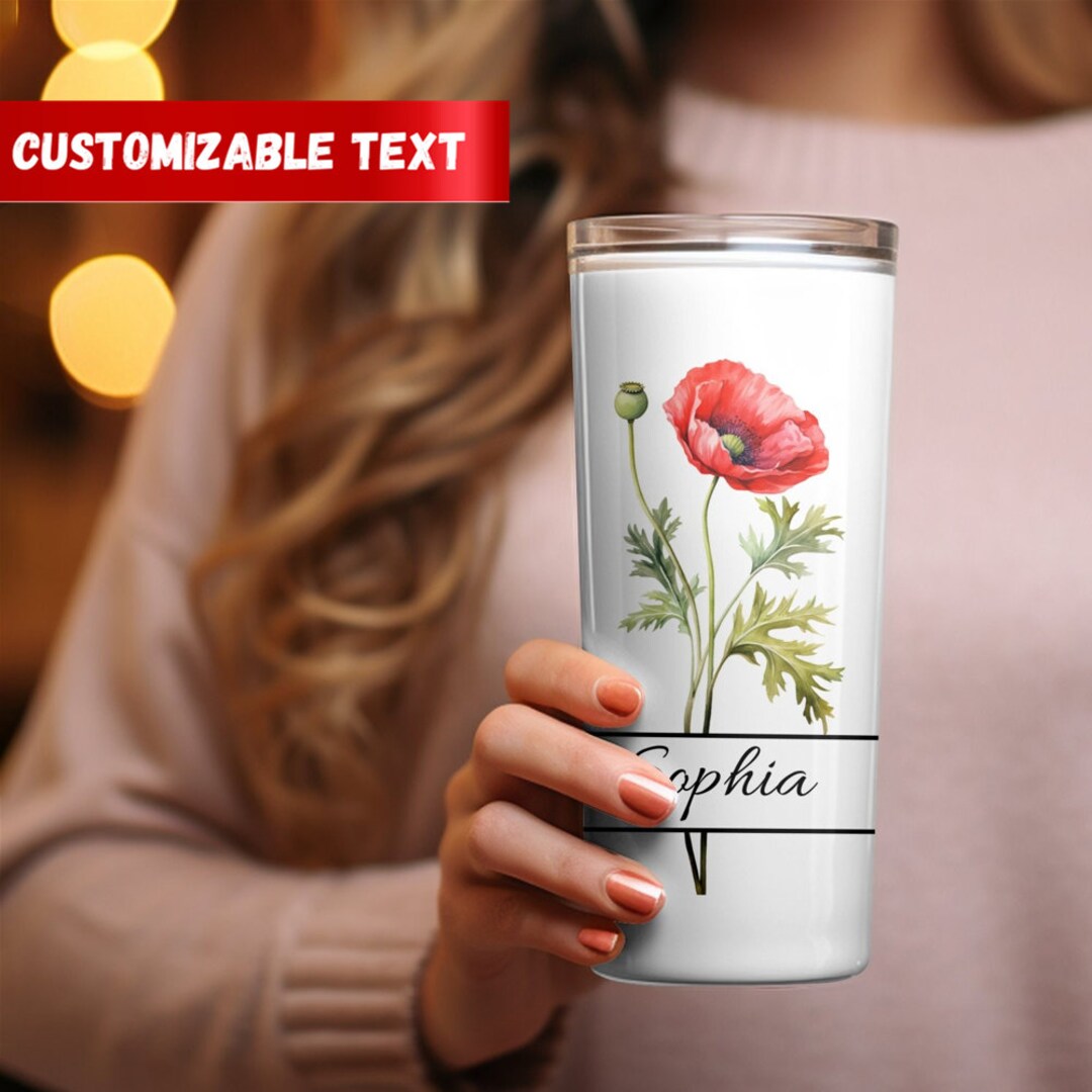 Custom Poppy Flower 20oz Tumbler, Personalized Watercolor Travel Mug - Etsy