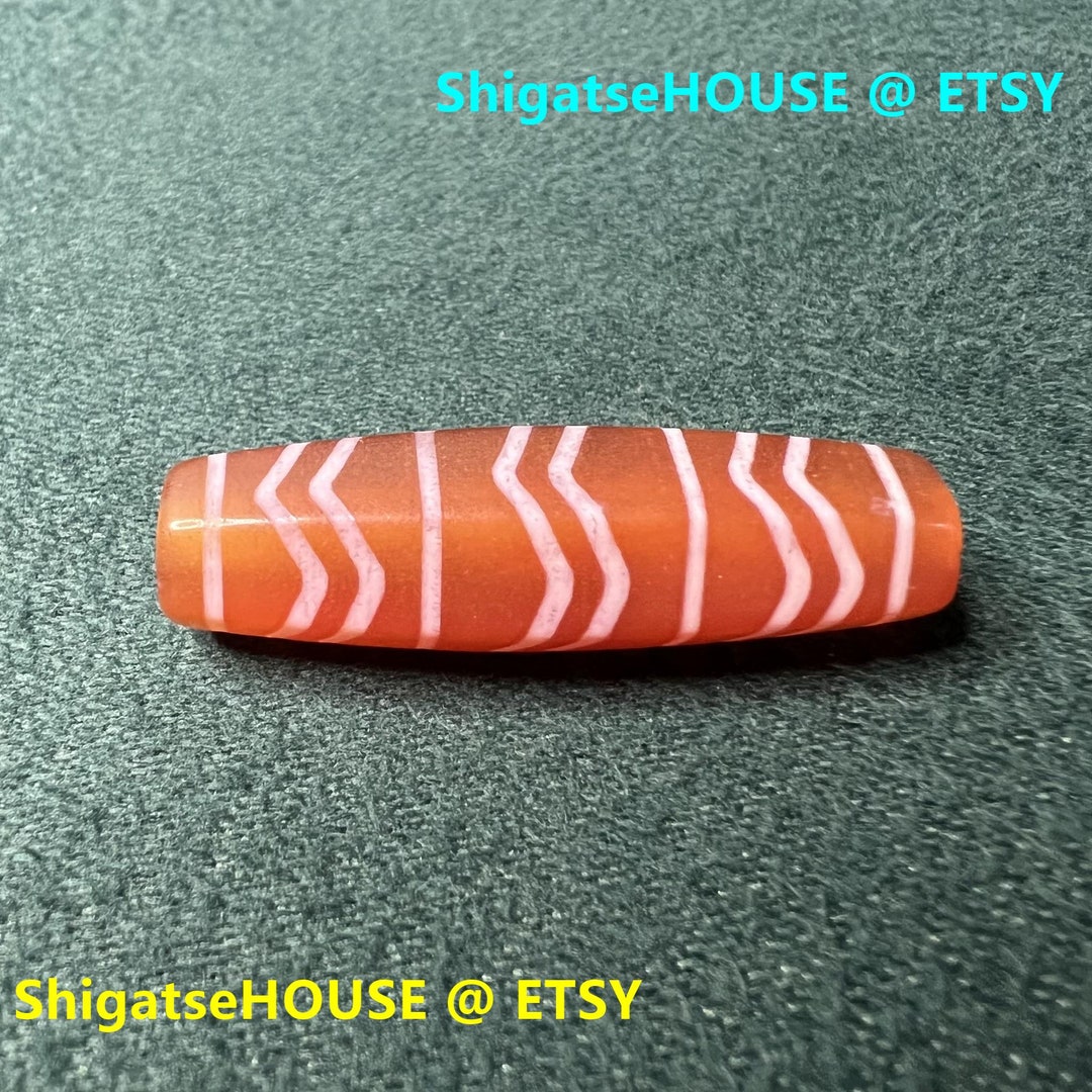 Original Tibetan Red Etched Carnelian Three Layer Waves Long Bead ...