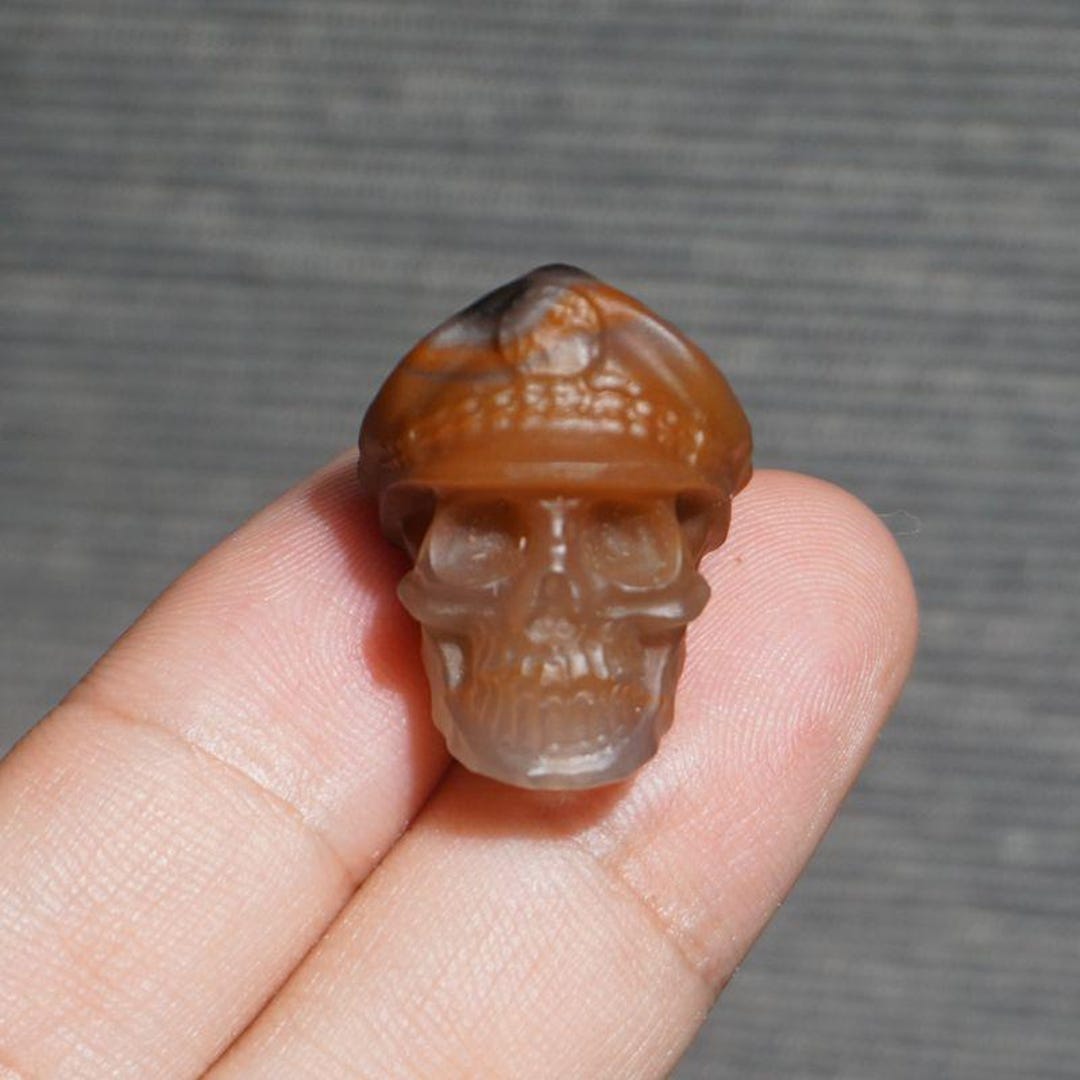 Brazilian Natural Agate Carved Skull Cemetery Vajra Star and Moon Bodhi ...