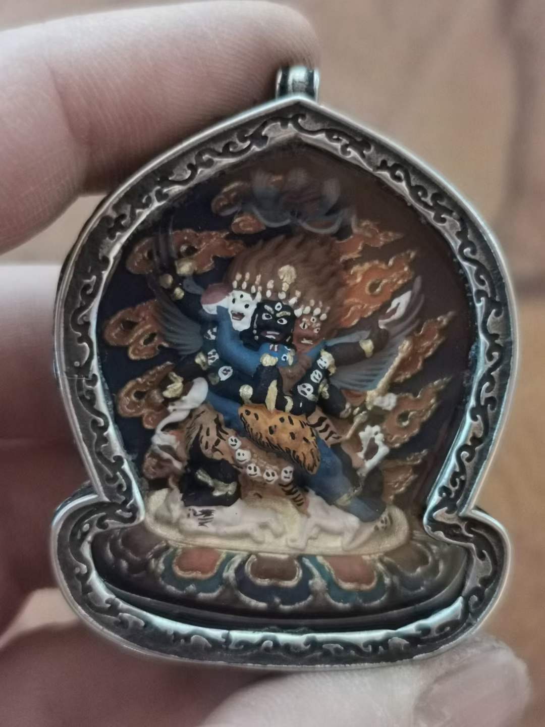 Premium Handmade Six-arm Black Mahakala Tsatsa, Tibetan Tsatsa Pendant ...
