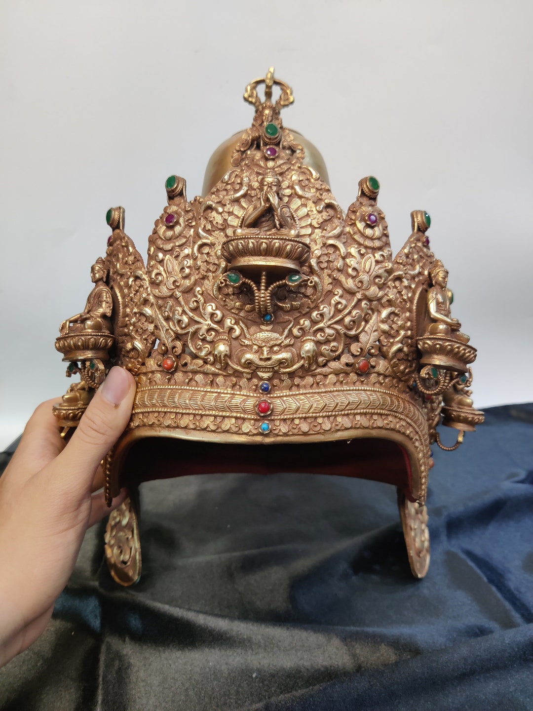 Premium Gold Gilt Vintage Tantra Helmet,tibetan Buddhism Ritual ...