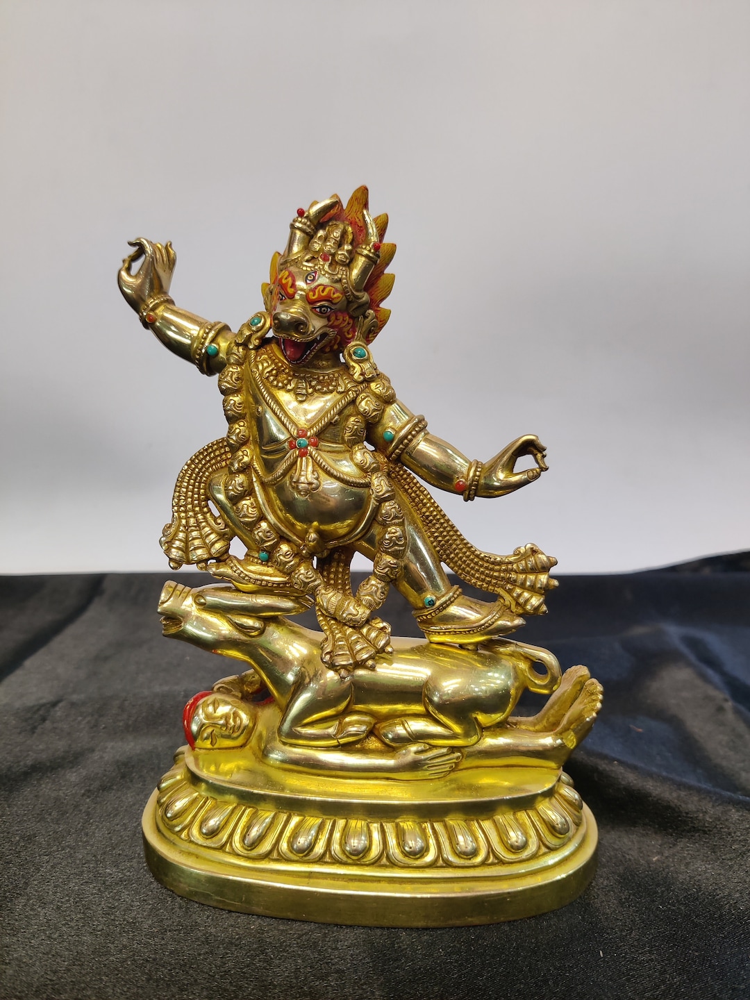 Premium Gold Gilt Vintage Tibetan Yamaraja Statue, Tibetan Statue ...