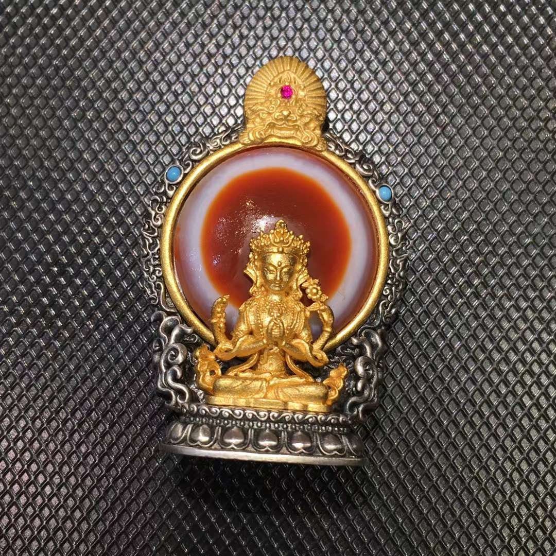 Handmade Tibetan Vintage, Slab Eye Dzi Bead avalokitesvara Pendant ...