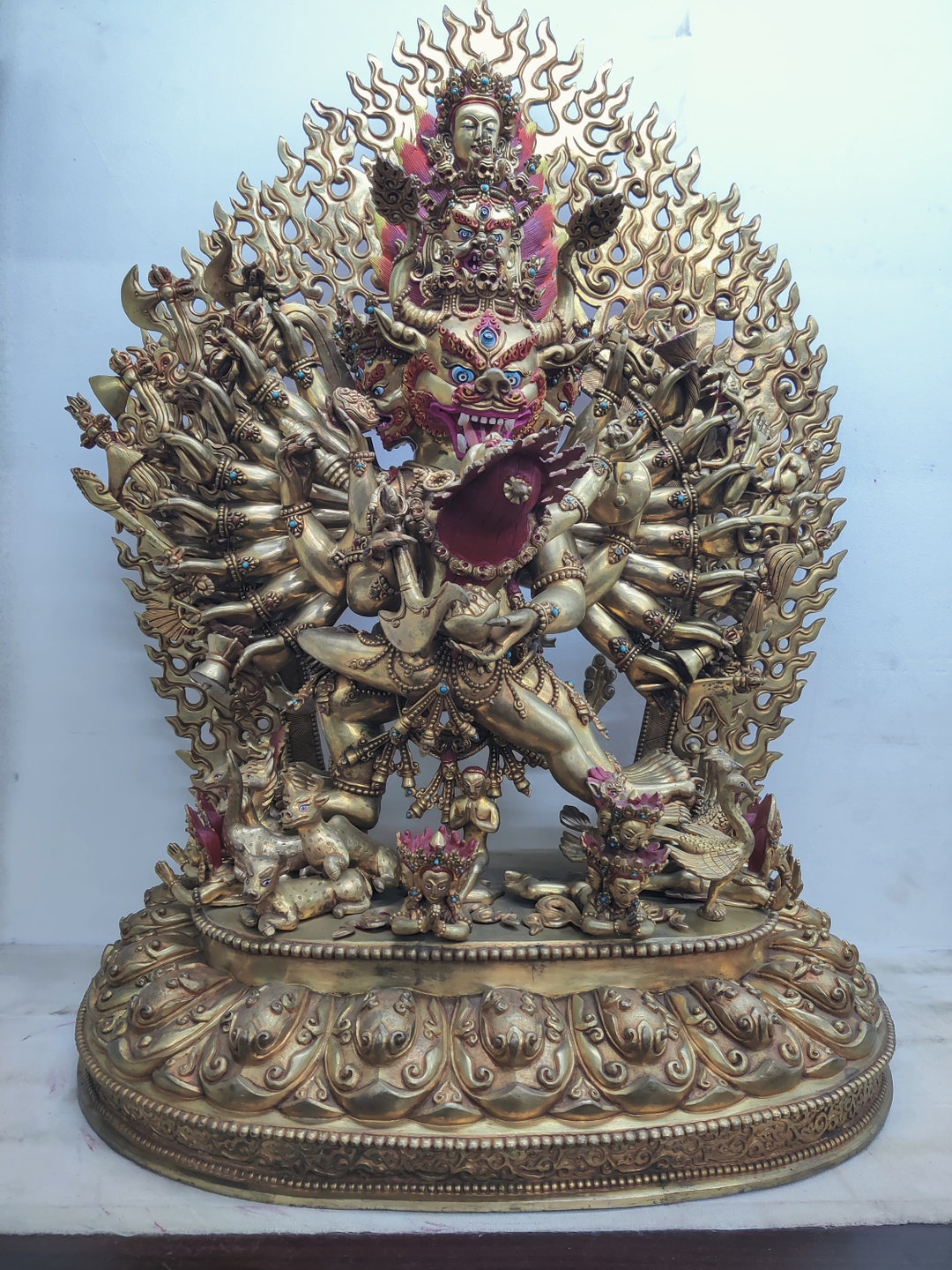 Original Vintage Large Size Tibetan Yamantaka Statue, Gold Gilt Tibet ...