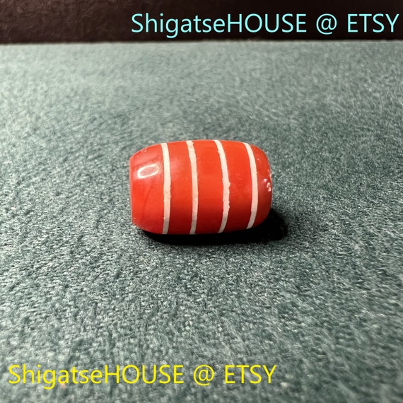 Original Barrel Type White Stripes Red Bead, Tibetan … - Gem