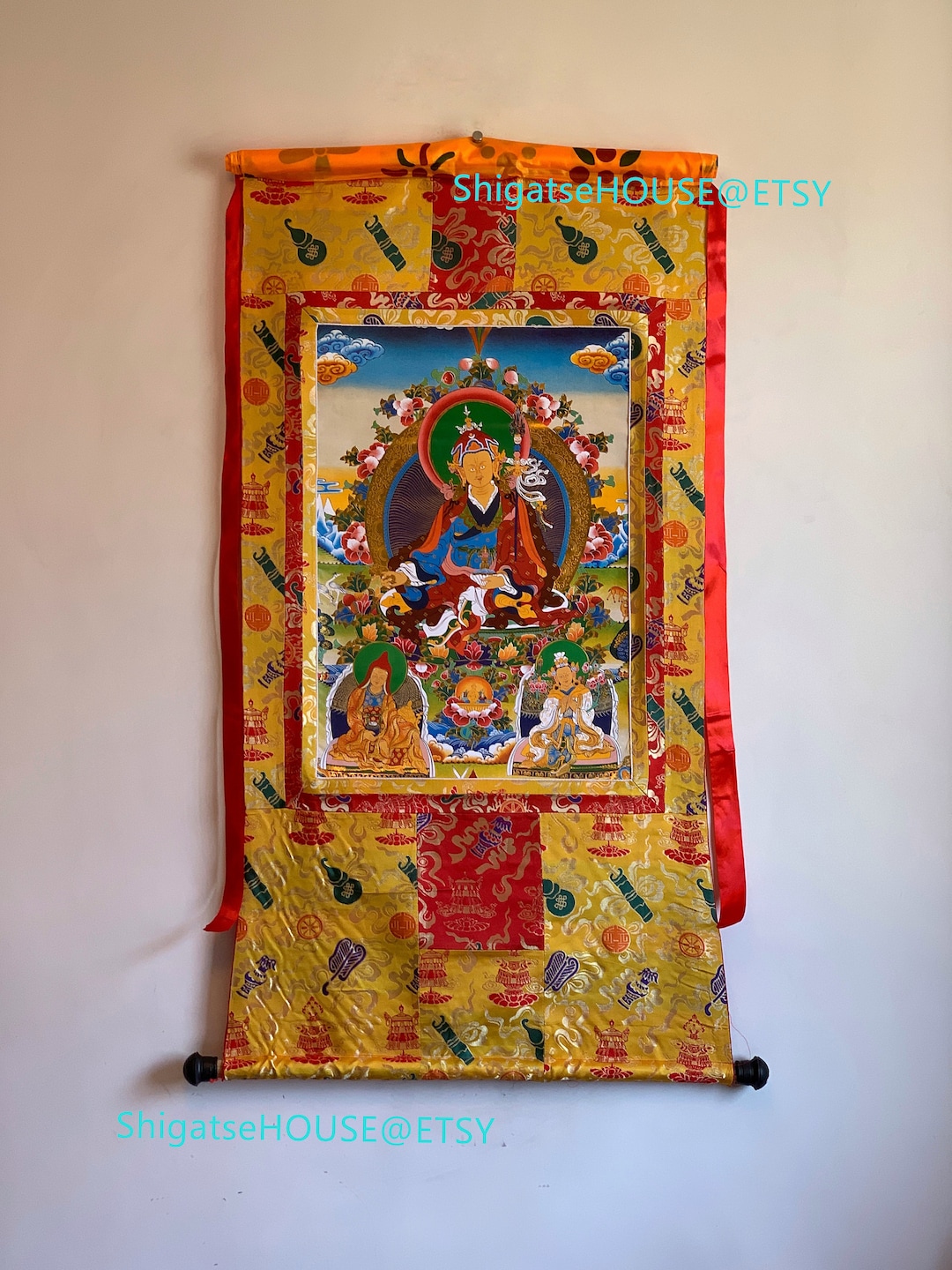 Premium Handmade Padmasambhava Three Buddhas, Tibetan Thangka Art ...