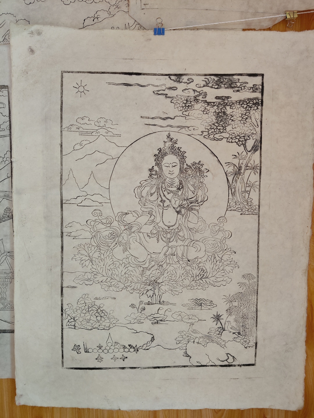 Unframed, Tibetan Buddhist Art, Derge Printing Monastery Art, Green ...