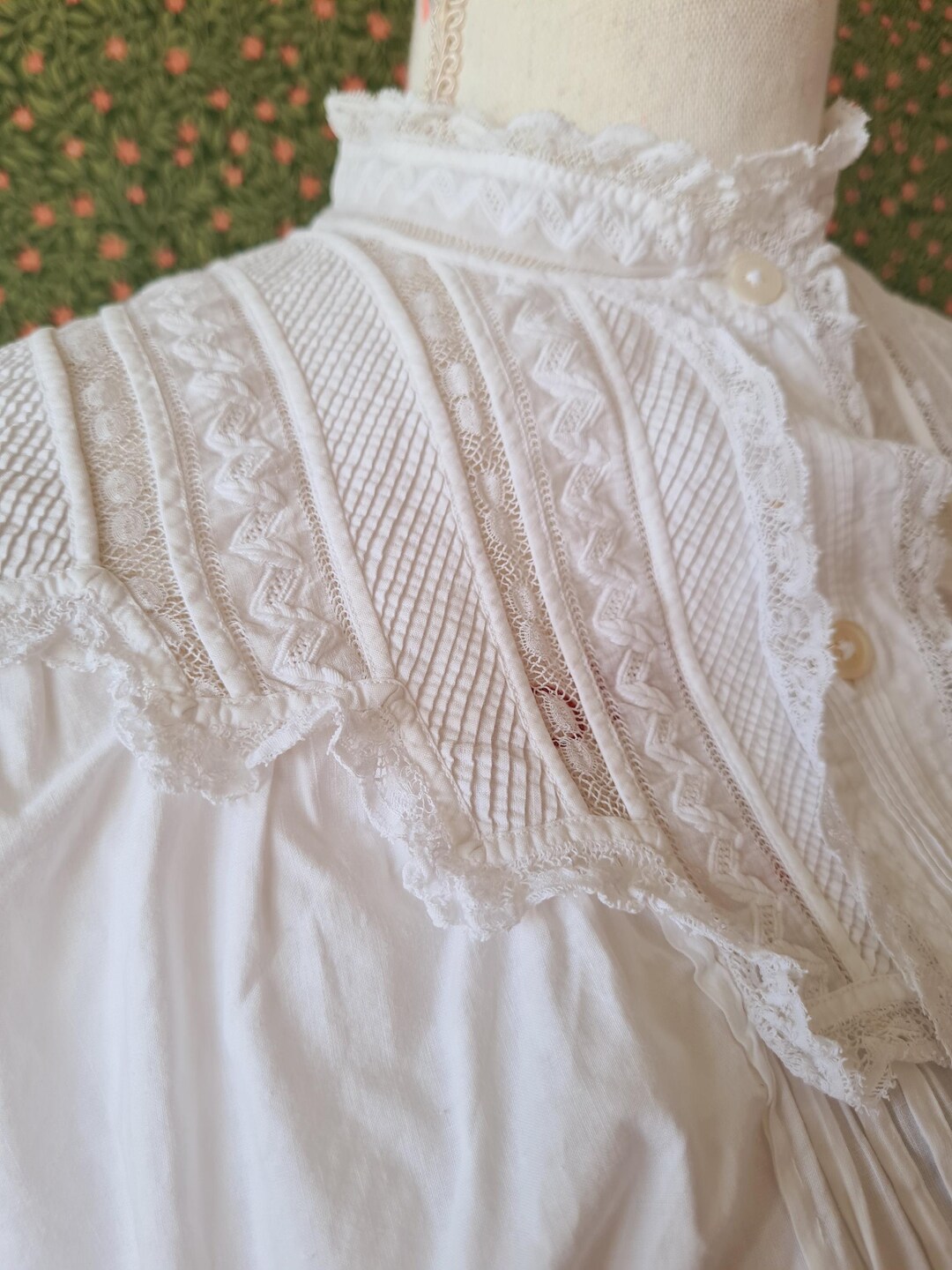 1900s Antique French Blouse Victorian High-neck Edwardian Valenciennes ...