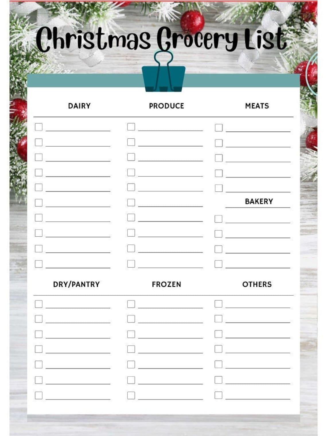Christmas Grocery List Template - Etsy