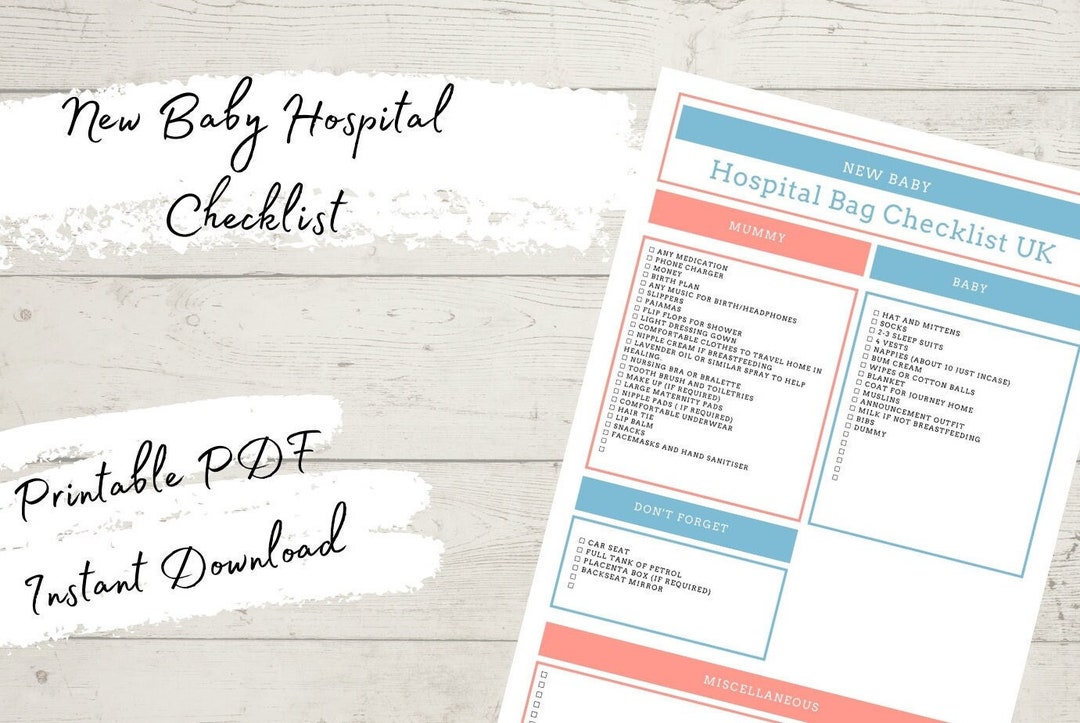 Hospital Bag Checklist New Baby Check List UK - Etsy