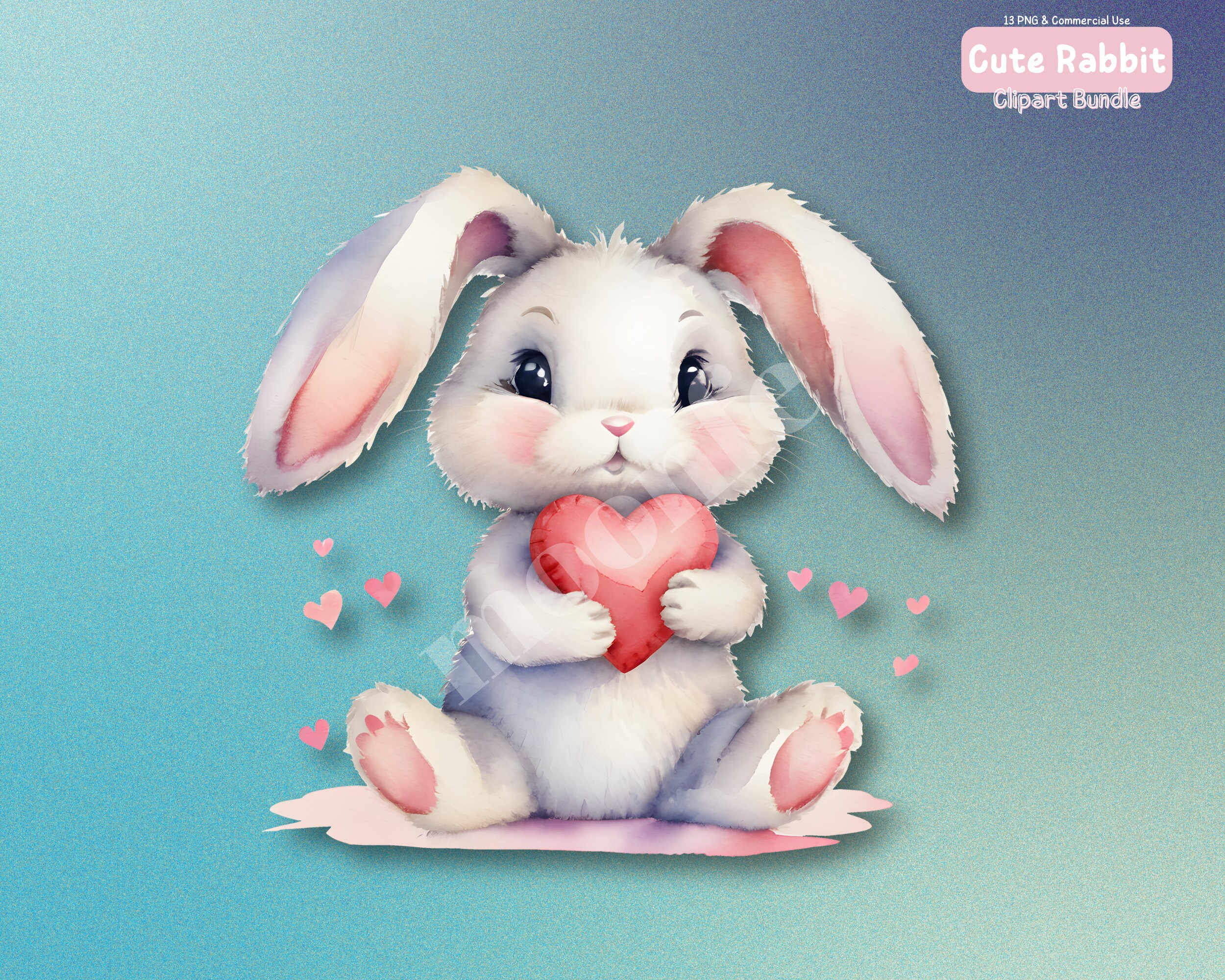 Cute Rabbit Clipart Bundle Valentine's Day, 13 Transparent Pngs ...