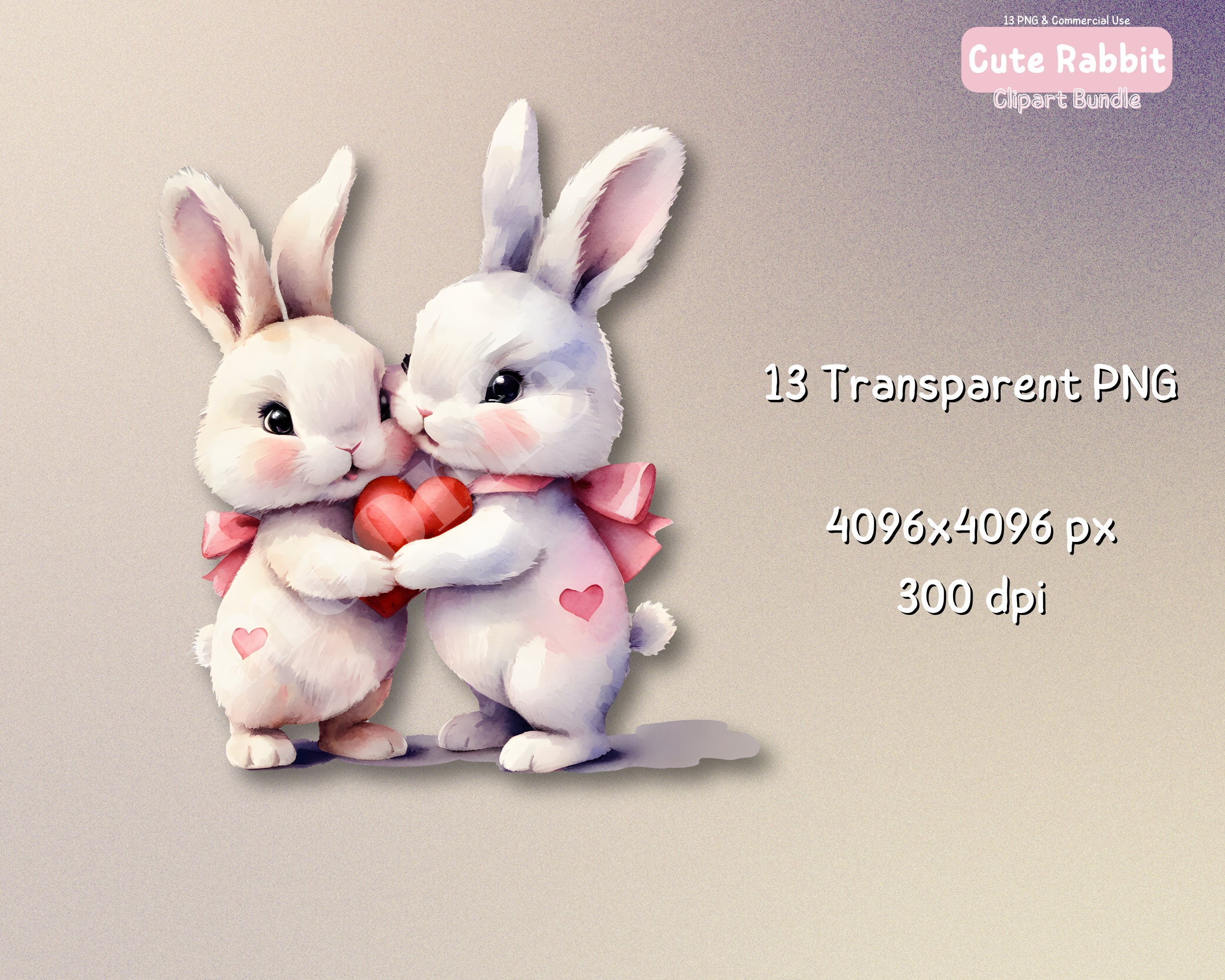 Cute Rabbit Clipart Bundle Valentine's Day, 13 Transparent Pngs ...