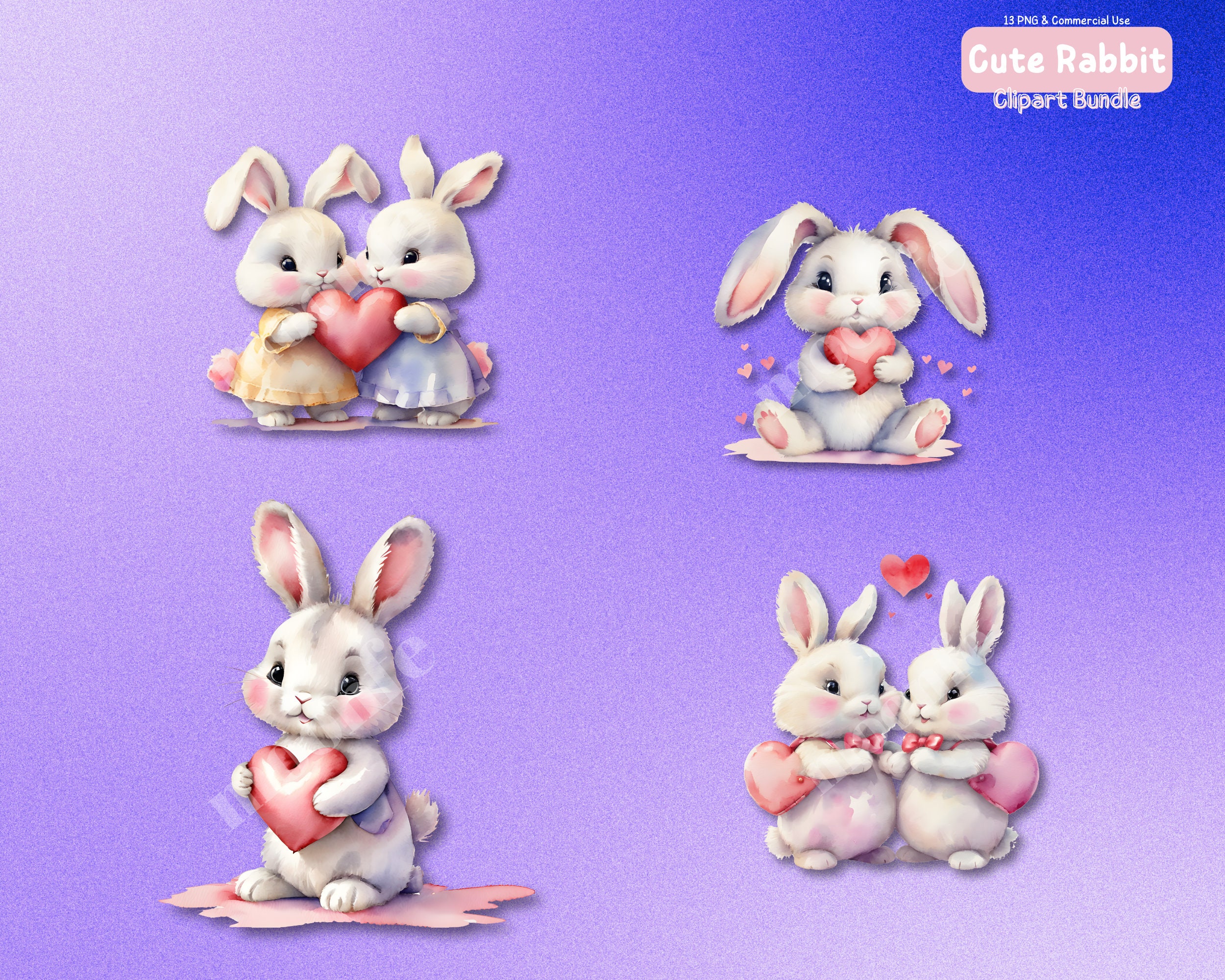 Cute Rabbit Clipart Bundle Valentine's Day, 13 Transparent Pngs ...