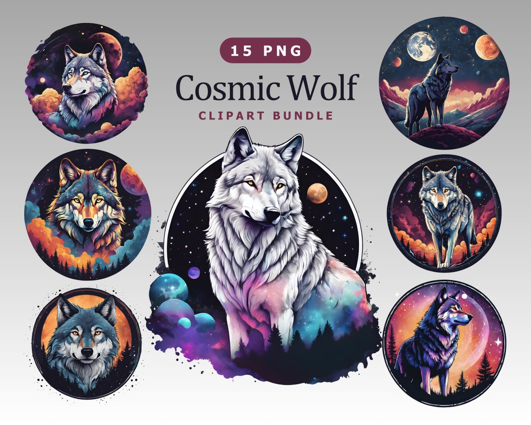 Cosmic Wolf Clipart Bundle 15 Transparent Pngs for Commercial Use ...