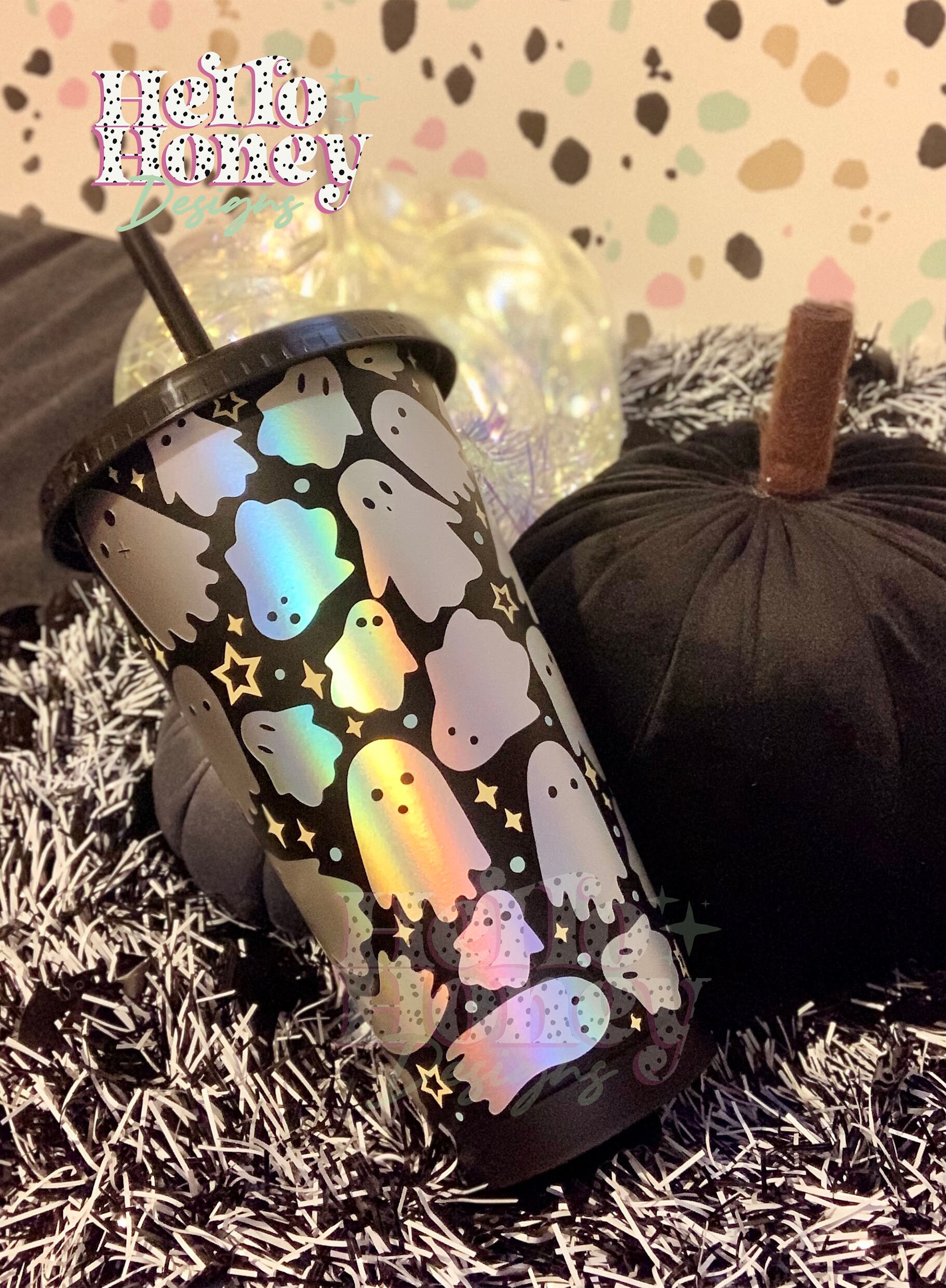 Holographic Spooky Ghosts 24oz Cold Cup custom Reusable Tumbler With ...
